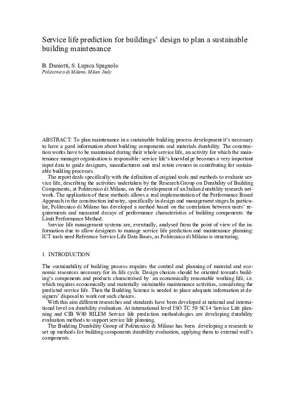 (PDF) Service life prediction for buildings’ design to plan a ...