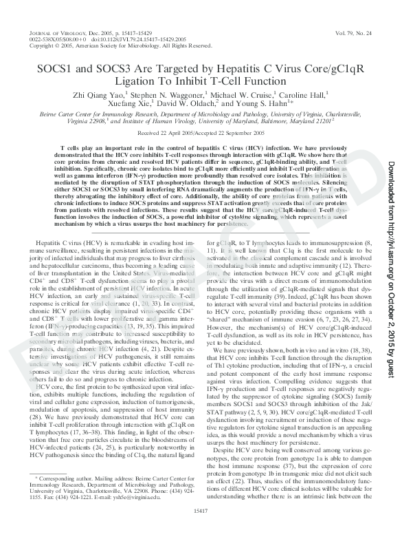 (PDF) SOCS1 and SOCS3 Are Targeted by Hepatitis C Virus Core/gC1qR ...