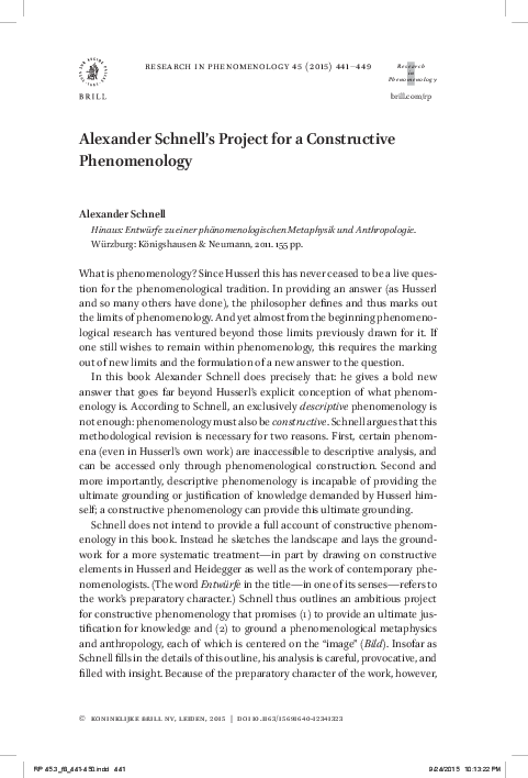 (PDF) Alexander Schnell's Project for a Constructive Phenomenology ...