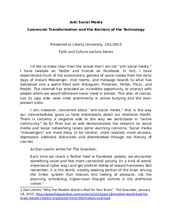 (DOC) Anti-Social Media: Communal Transformation and the Barriers of ...