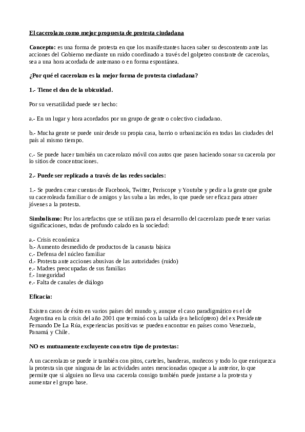 (DOC) El cacerolazo como mejor propuesta de protesta ciudadana