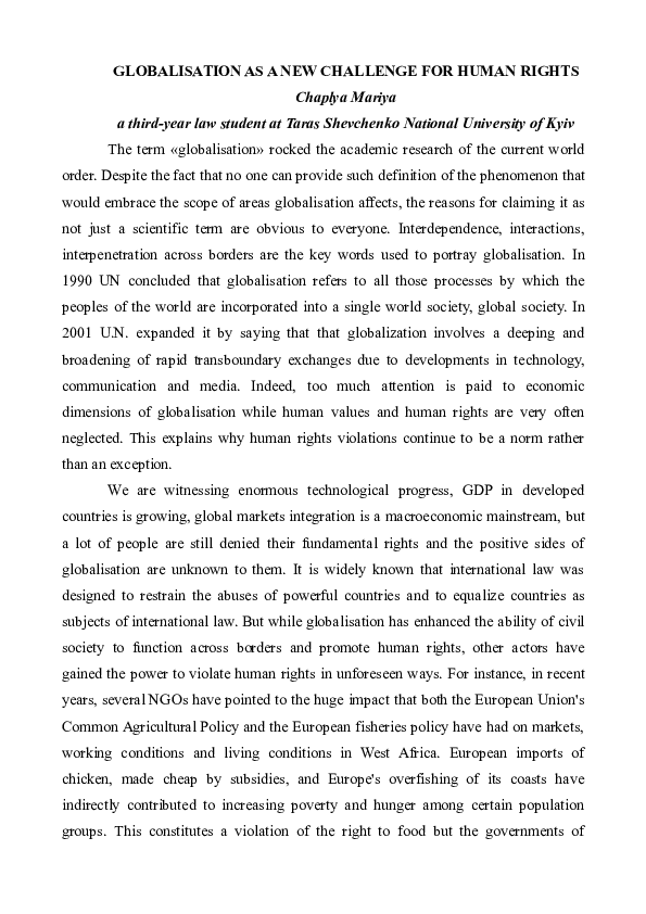 (DOC) Globalisation as a new challenge for human rights