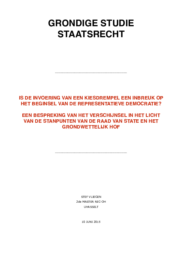 (PDF) Is de invoering van een kiesdrempel een inbreuk op het beginsel van de representatieve ...
