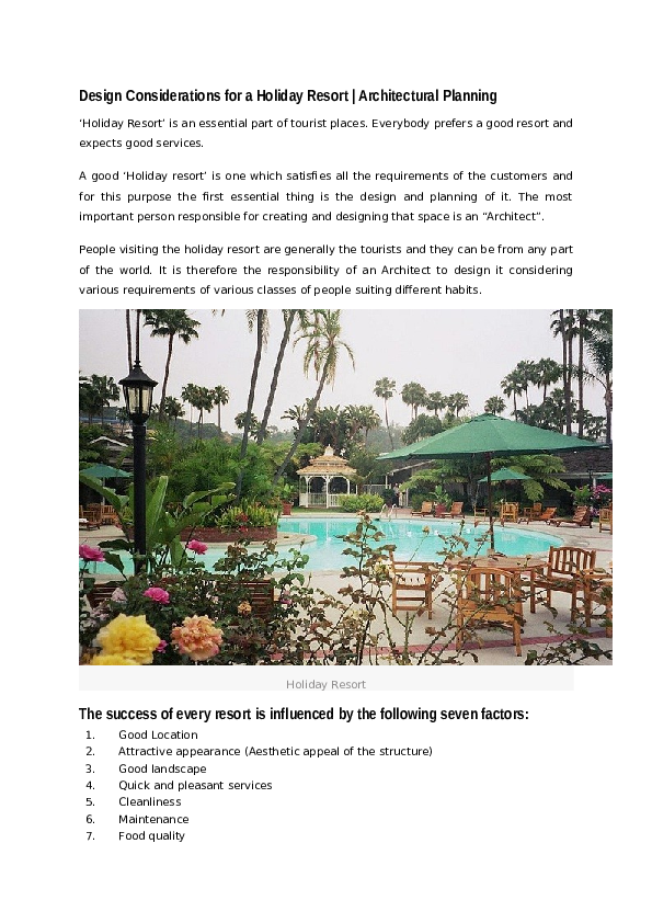 (DOC) Design Considerations for a Holiday Resort
