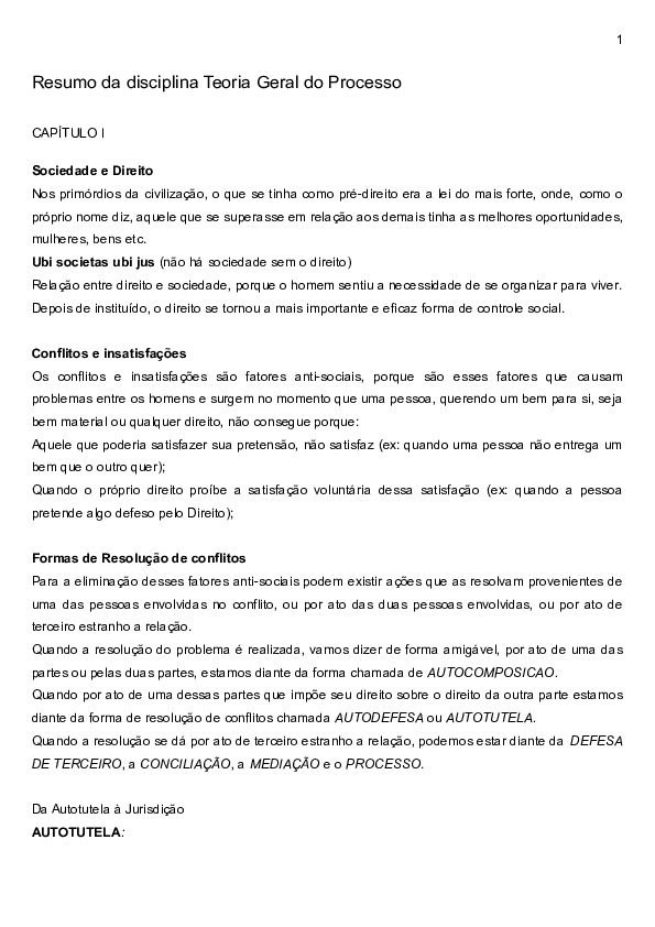 (DOC) Resumo da disciplina Teoria Geral do Processo - TGP Ada, Cintra e Dinamarco