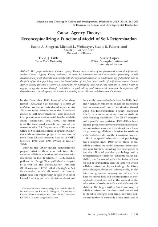 (PDF) Causal agency theory: reconceptualizing a functional model of self-determination
