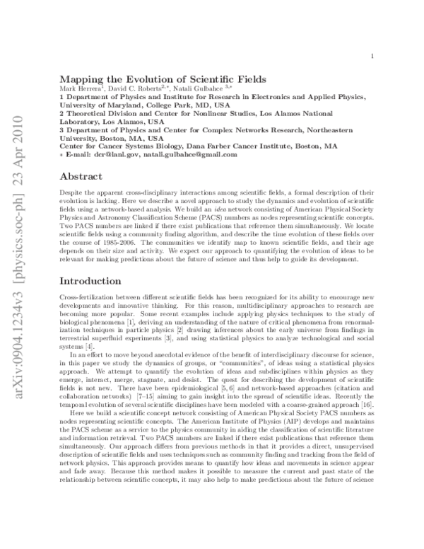 (PDF) Mapping the evolution of scientific ideas