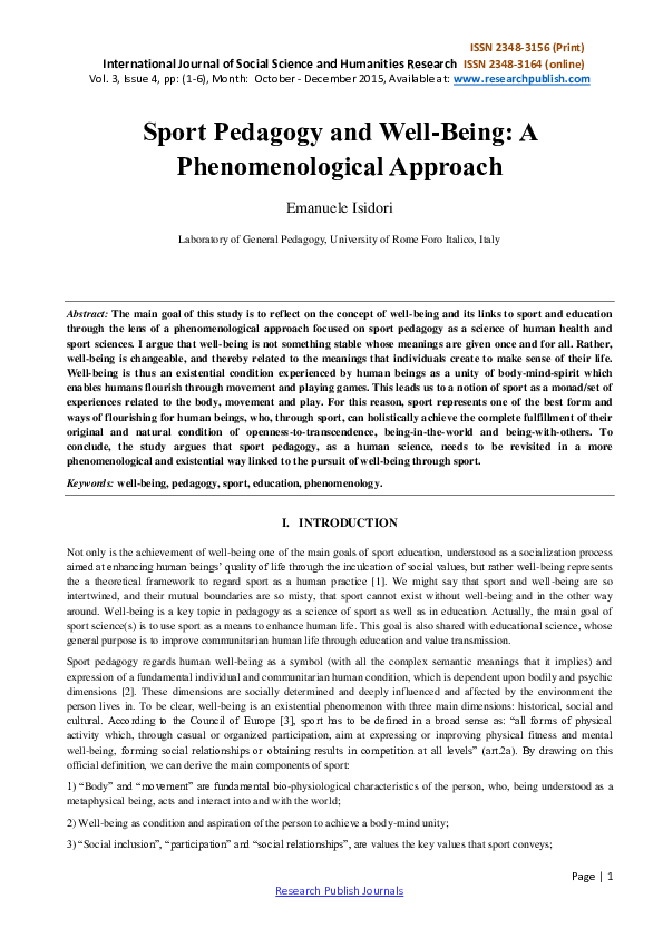 Sport Pedagogy and Well-Being: A Phenomenological Approach