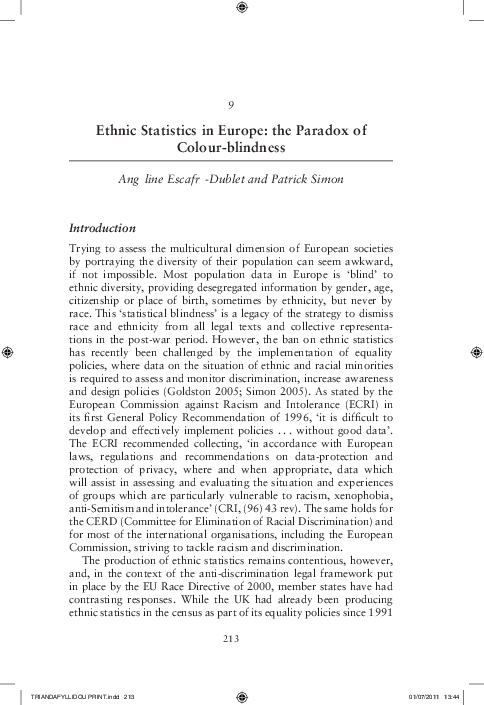 (PDF) Ethnic Statistics in Europe: the Paradox of Colour-blindness