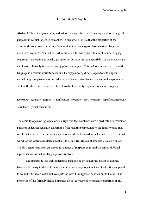 (DOC) On What *Actually* Is [Final draft]