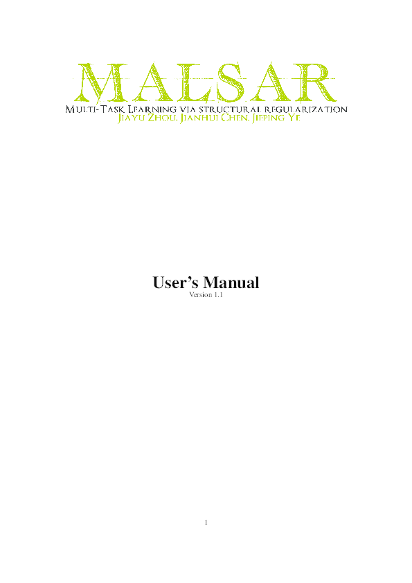 (PDF) MALSAR: Multi-tAsk Learning via StructurAl Regularization