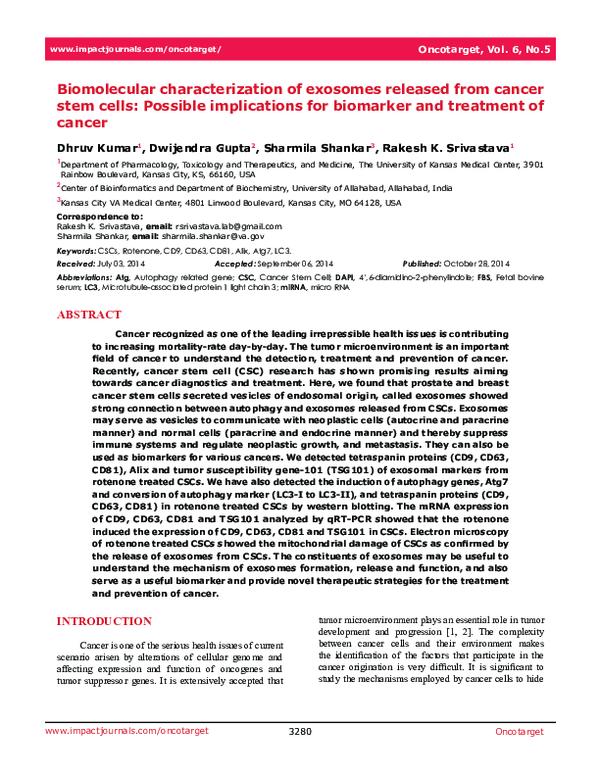 (PDF) Biomolecular characterization of exosomes released from cancer ...