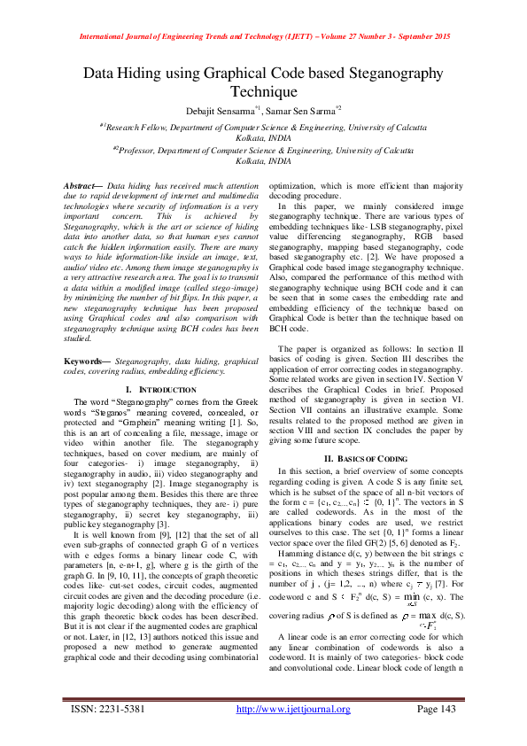 Data Hiding Using Graphical Code Based Steganography Technique
