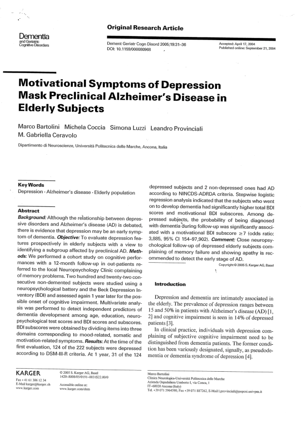 (PDF) Motivational Symptoms of Depression Mask Preclinical Alzheimer’s ...