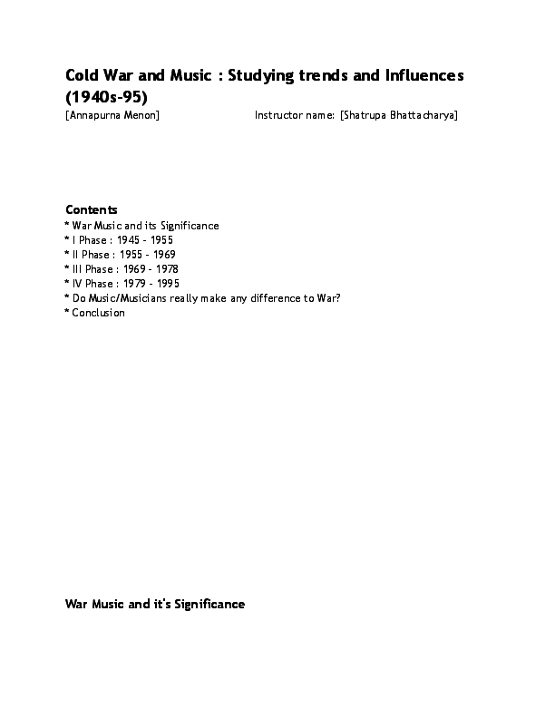 (DOC) Evolution of Music During the Cold War - 1945-1991