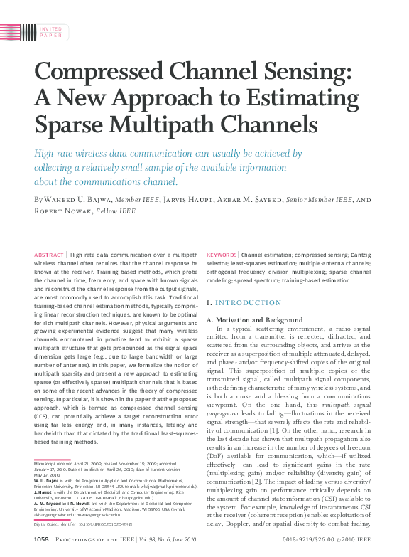 (PDF) Compressed Channel Sensing by Bajwa