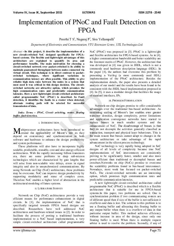 (PDF) Implementation of PNoC and Fault Detection on FPGA