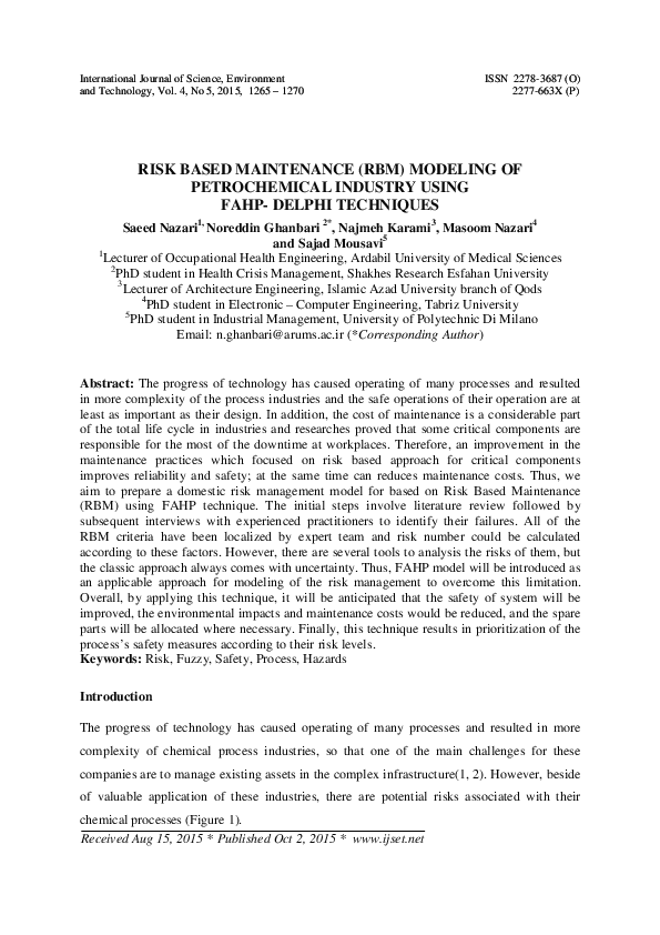 (PDF) RISK BASED MAINTENANCE (RBM) MODELING OF PETROCHEMICAL INDUSTRY ...