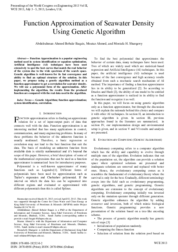 (PDF) Function Approximation of Seawater Salinity using Genetic Algorithms