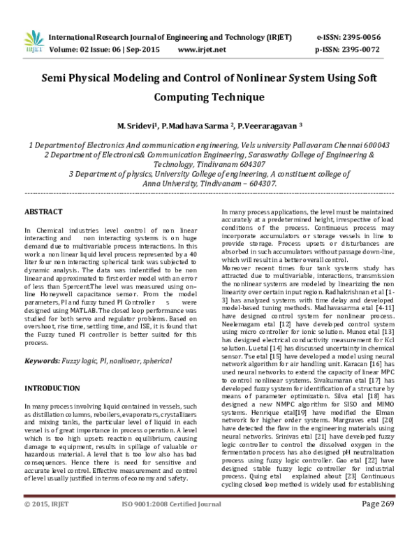 (PDF) IRJET-Semi Physical Modeling and Control of Nonlinear System Using Soft Computing Technique