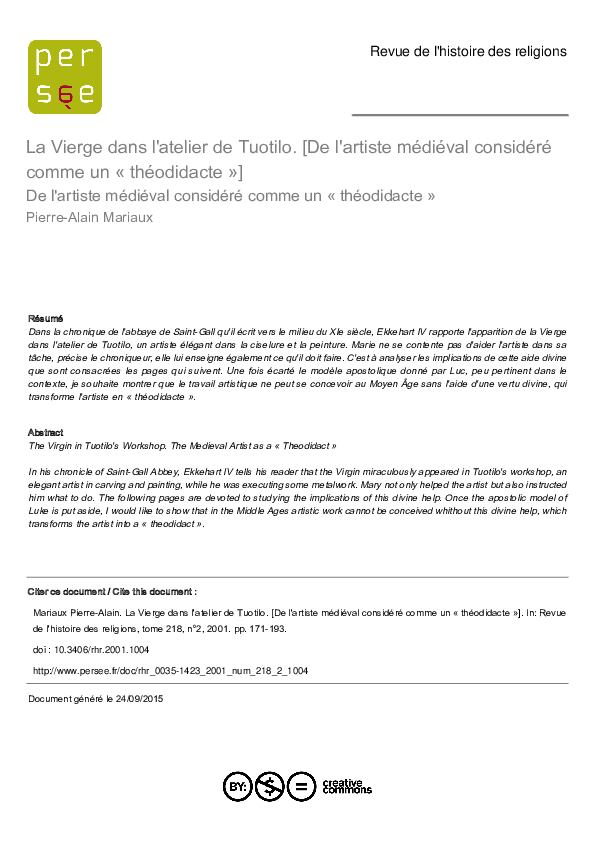 (PDF) « La Vierge dans l’atelier de Tuotilo. De l’artiste médiéval ...