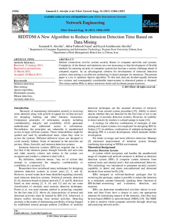 Pdf Ridtdma New Algorithm To Reduce Intrusion Detection Time Based