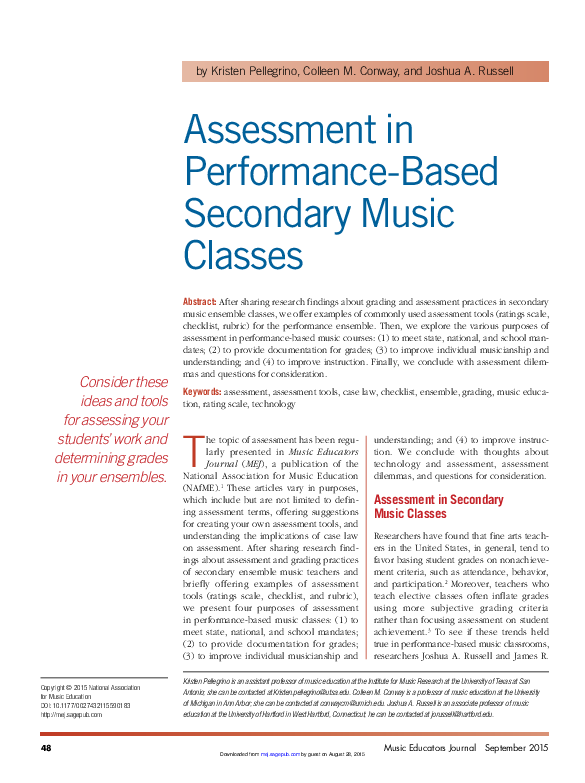 (PDF) Assessment in performance-based secondary music classes