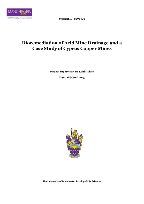 (PDF) Bioremediation of Acid Mine Drainage and a Case Study of Cyprus ...