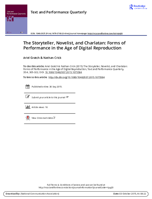 (PDF) The Storyteller, Novelist, and Charlatan: Forms of Performance in ...