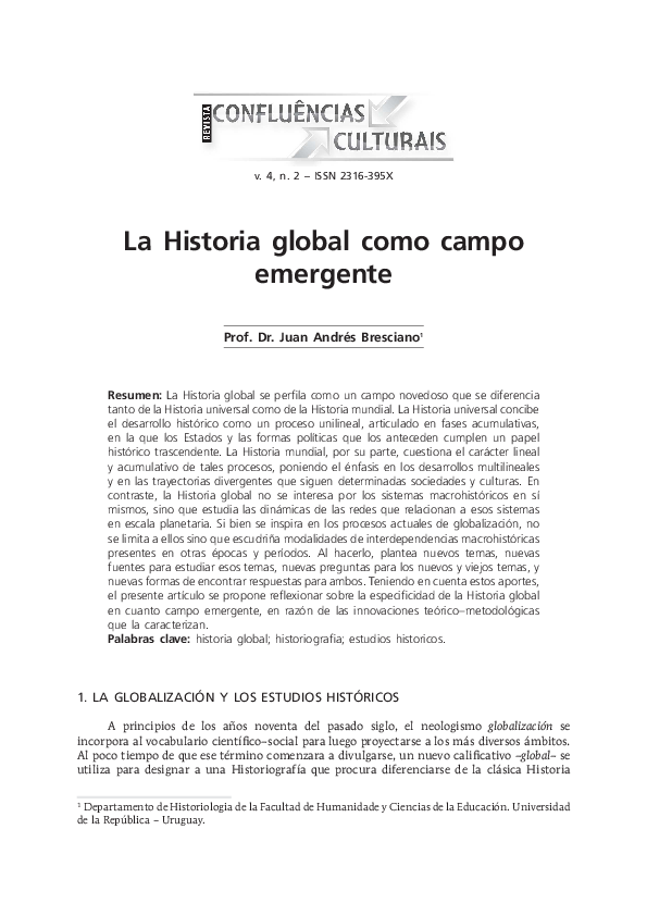(PDF) La Historia global como campo emergente
