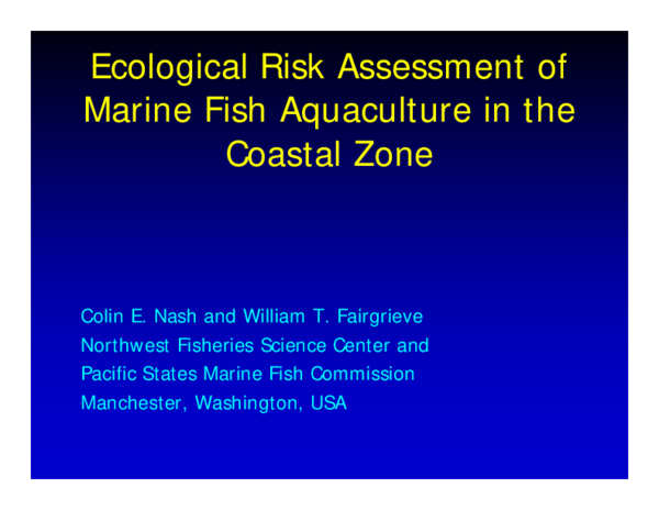 (PDF) Ecological Risk Assessment of Marine Fish Aquaculture in the ...