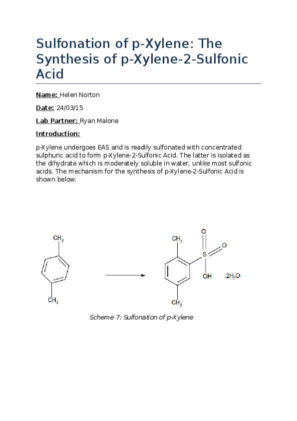 (DOC) Sulfonation of p-Xylene