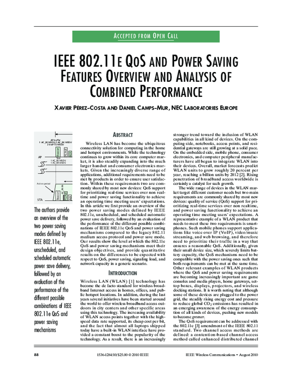 (PDF) IEEE 802.11E QOS AND POWER SAVING FEATURES OVERVIEW AND ANALYSIS OF COMBINED PERFORMANCE