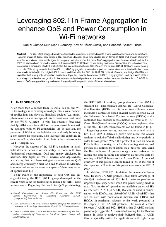 (PDF) Leveraging 802.11n Frame Aggregation to enhance QoS and Power Consumption in Wi-Fi networks
