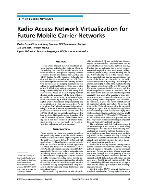 (PDF) Radio Access Network Virtualization for Future Mobile Carrier Networks