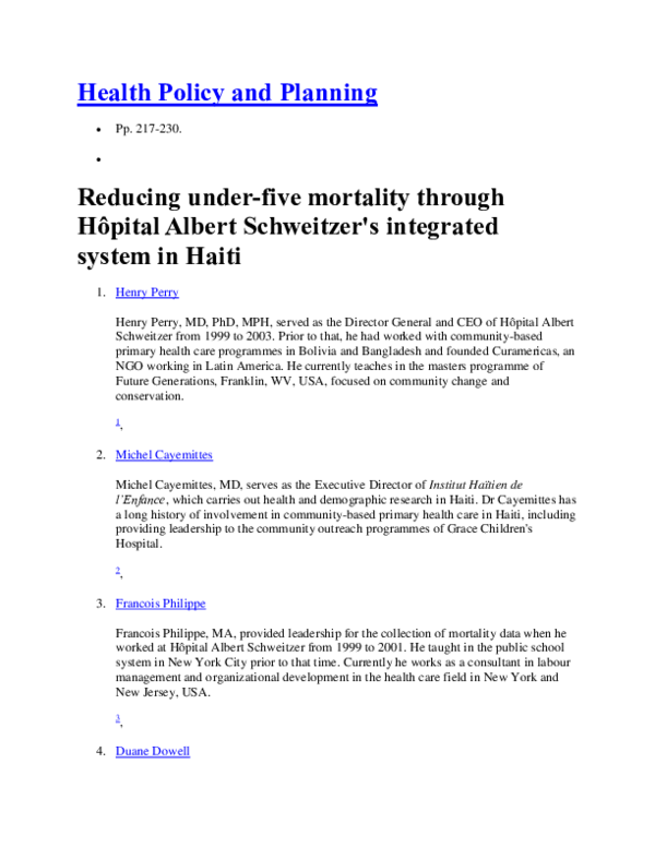 (PDF) Health Policy and Planning