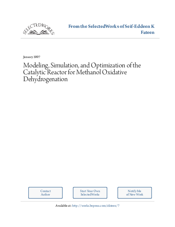 (PDF) Modeling, Simulation, and Optimization of the Catalytic Reactor