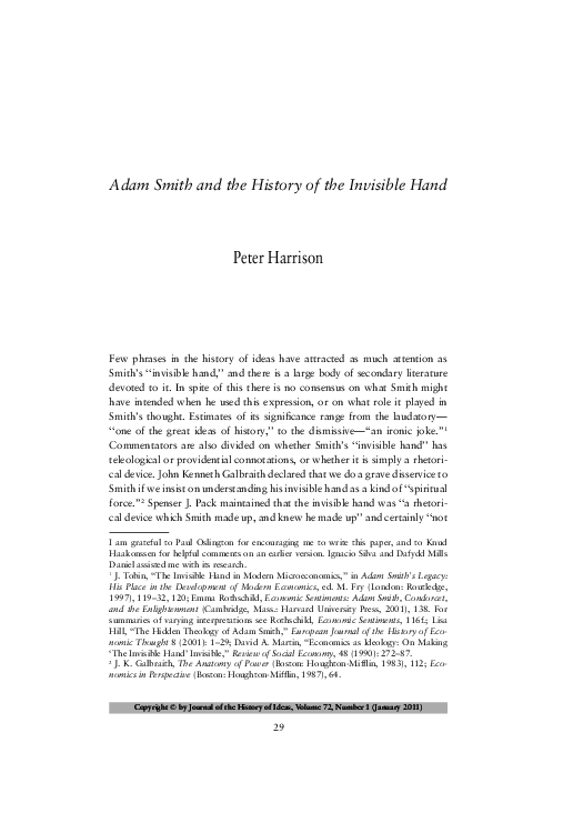 (PDF) Adam Smith and the History of the Invisible Hand
