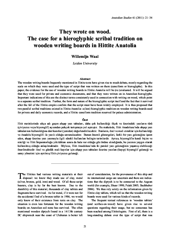 (PDF) They Wrote on Wood. The Case for a Hieroglyphic Scribal Tradition ...