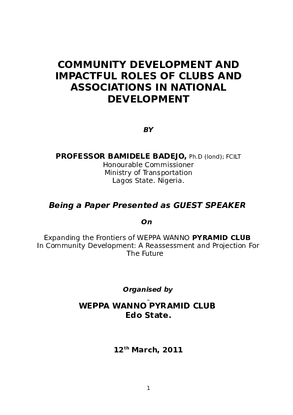 (DOC) COMMUNITY DEVELOPMENT AND IMPACTFUL ROLES OF CLUBS AND ...