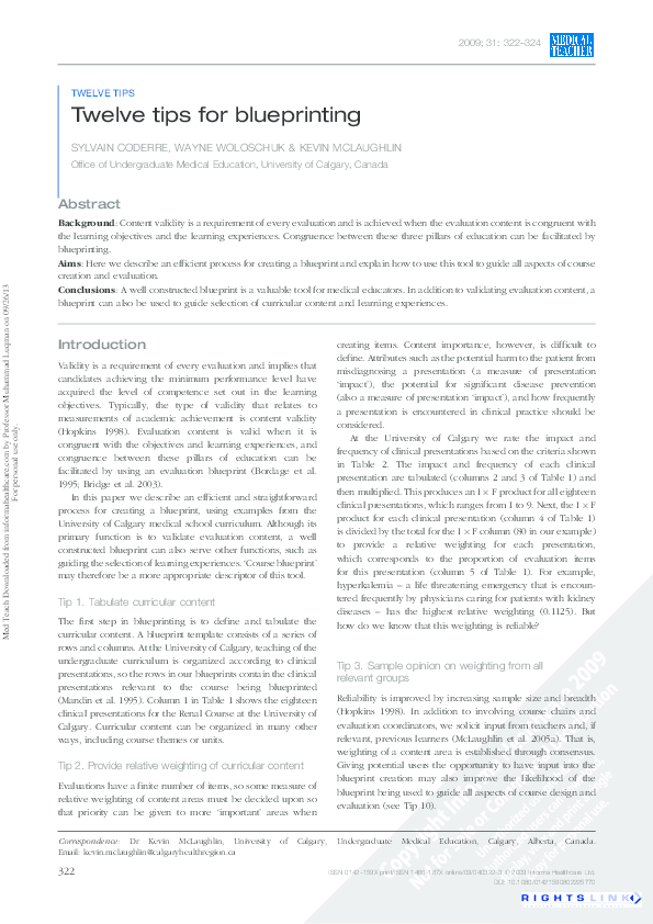 (PDF) 12 tips for blueprinting