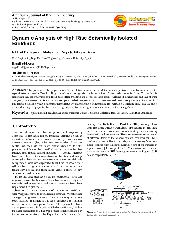 Pdf Dynamic Analysis Of High Rise Seismically Isolated Buildings