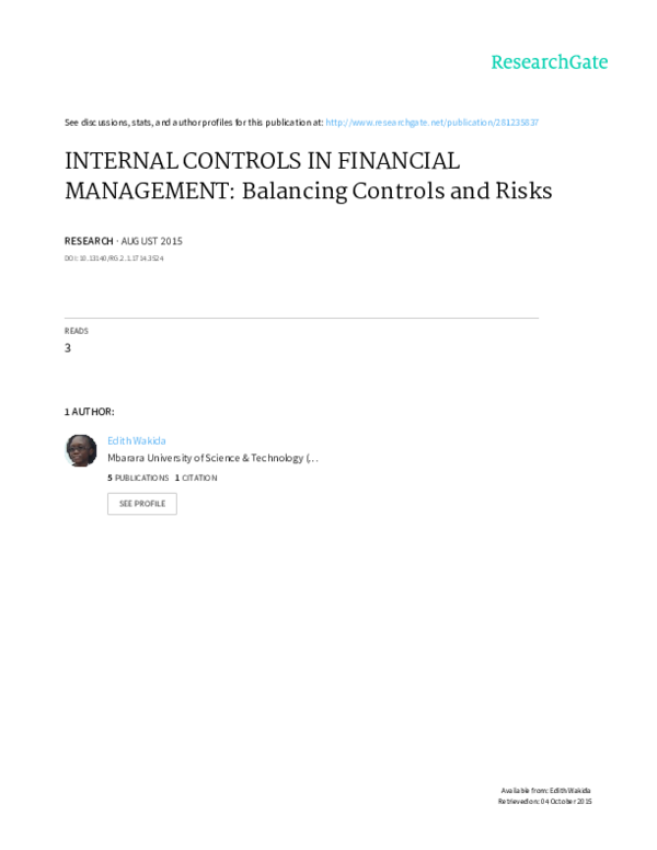 (PDF) INTERNAL CONTROLS IN FINANCIAL MANAGEMENT: Balancing Controls and ...
