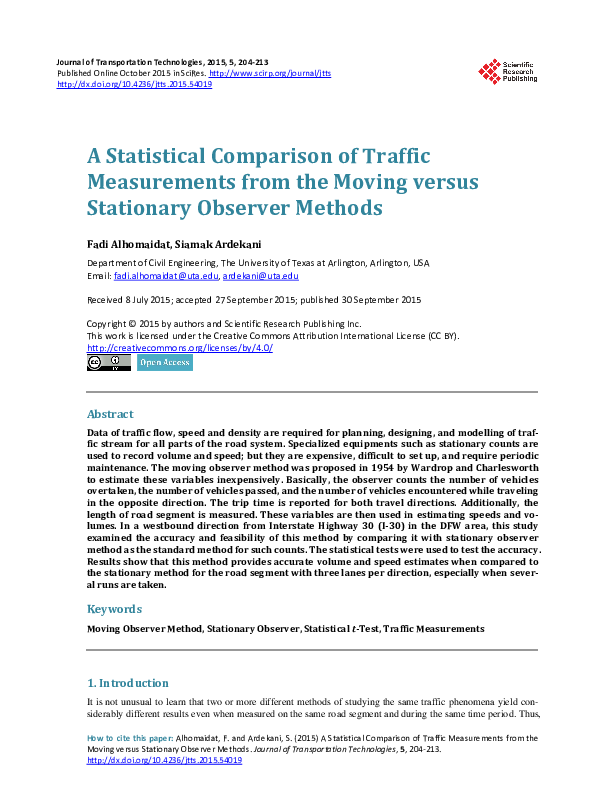 (PDF) A Statistical Comparison of Traffic Measurements from the Moving ...