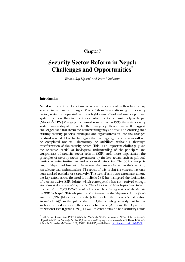 Pdf Security Sector Reform In Nepal Challenges And Opportunities