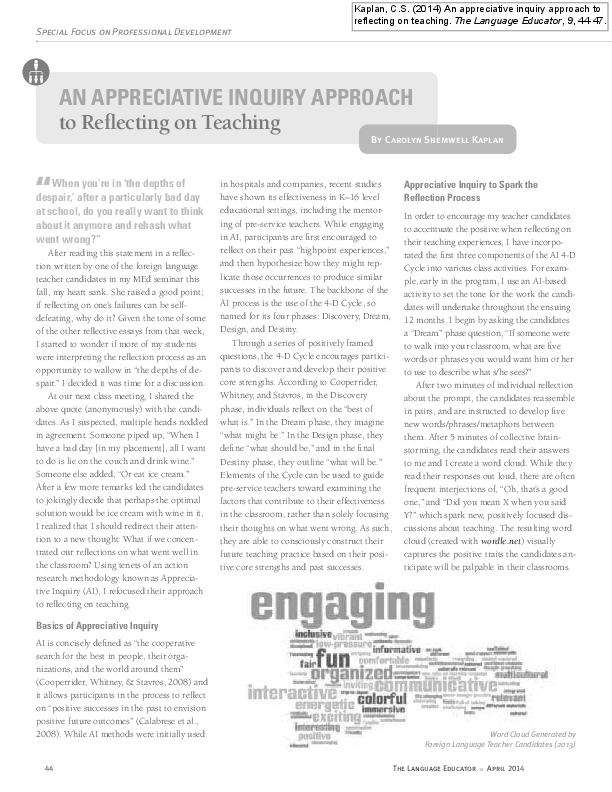 (PDF) An Appreciative Inquiry Approach to Reflecting on Teaching
