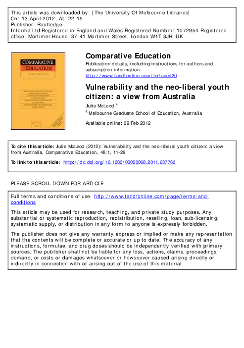 (PDF) Vulnerability and the neo-liberal youth citizen: a view from ...