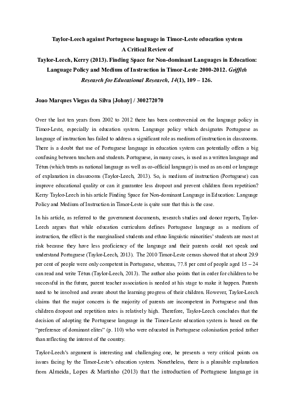 (DOC) Language Policy in Timor-Leste Education System