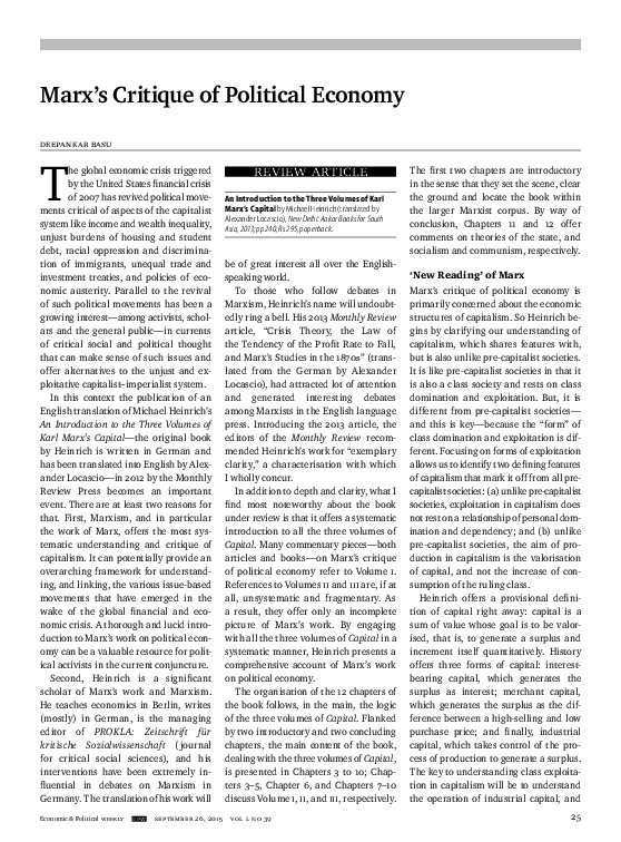 (PDF) Marx's Critique of Political Economy