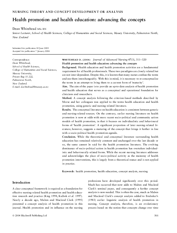 (PDF) Health promotion and health education: advancing the concepts